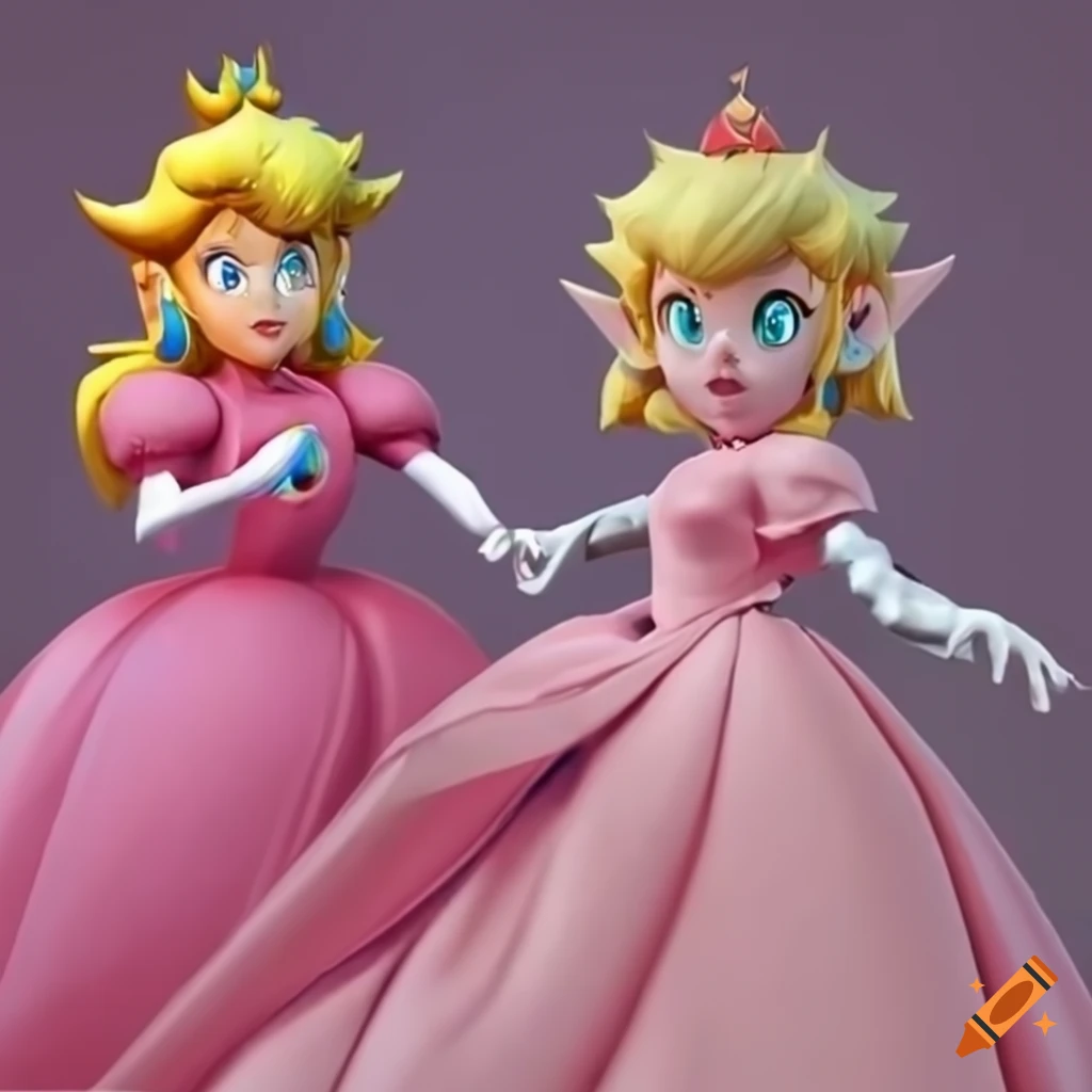 Princess Peach And Link Posing In Pink Silk Ballgowns On Craiyon