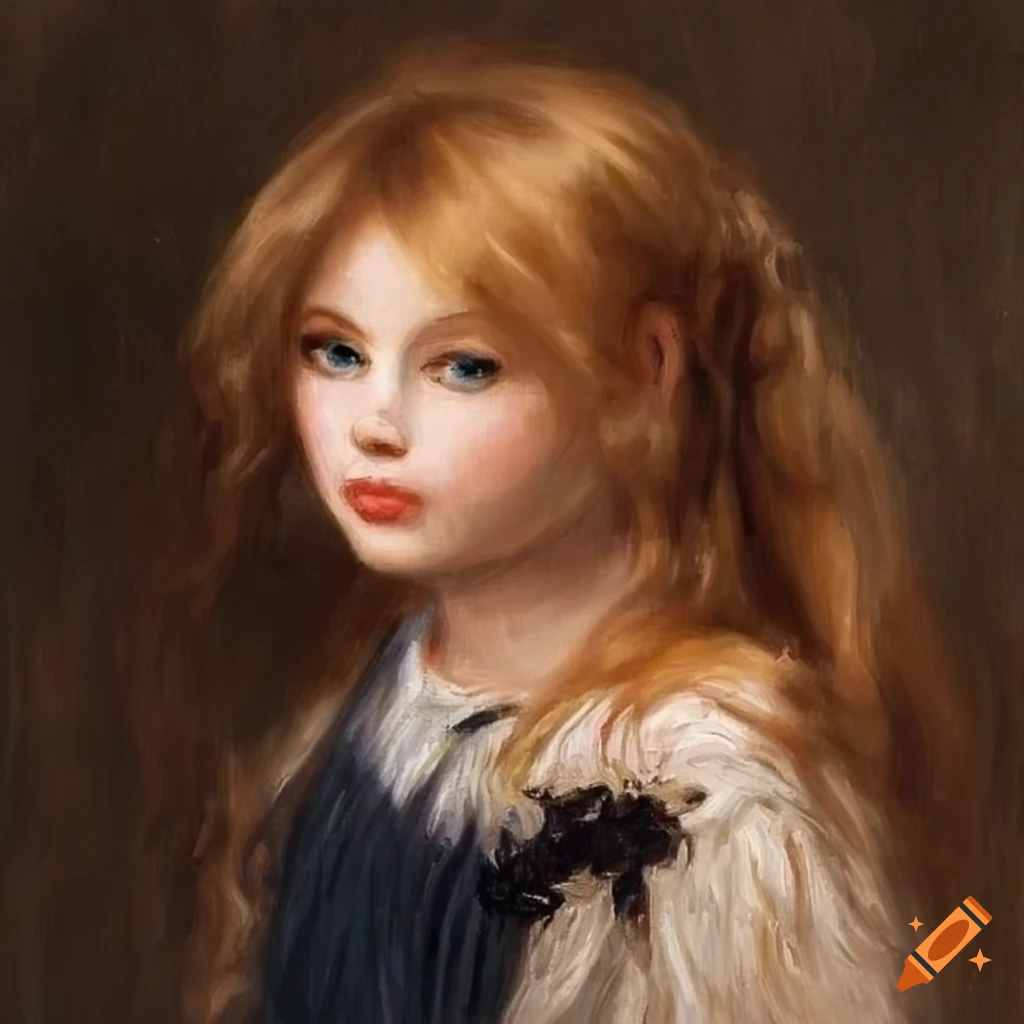 Woman with long fluffy hair in the style of renoir on Craiyon