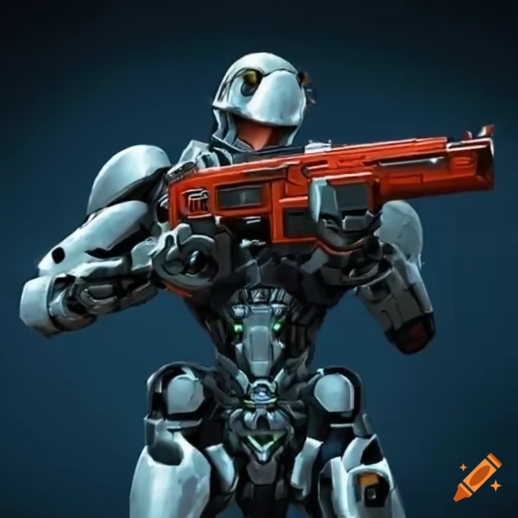 Robot with multiple guns in a combat scene on Craiyon