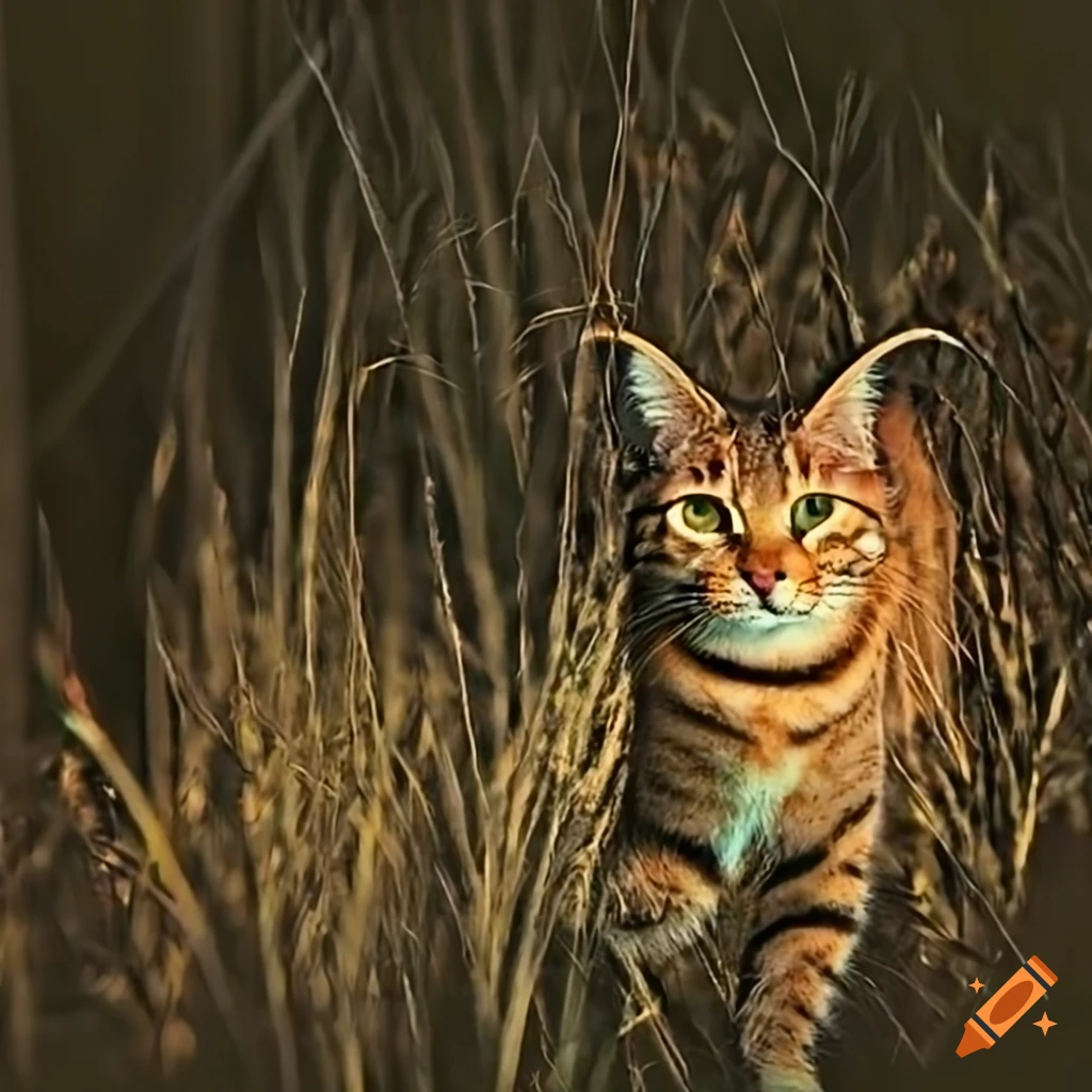 Eerie portrait of a desert lynx cat with glowing golden eyes on Craiyon