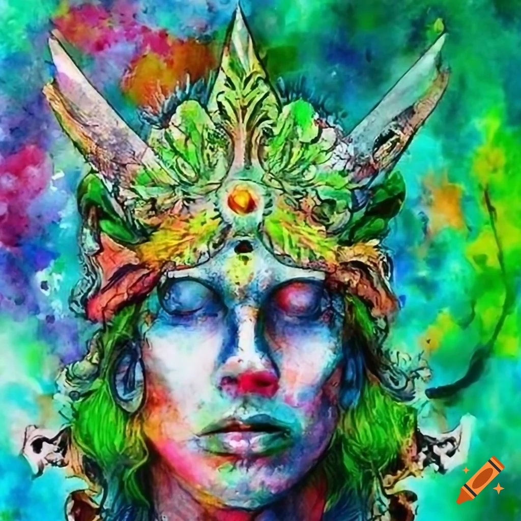 Chaos god of green consciousness in an angelic portrayal on Craiyon