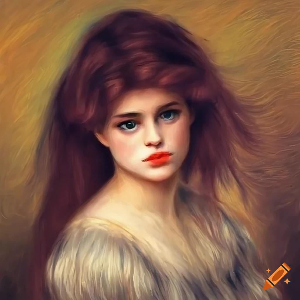 Woman with long fur-like hair in the style of renoir on Craiyon