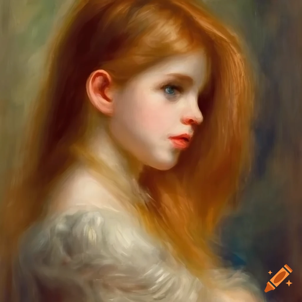 Woman with long fluffy hair in the style of renoir on Craiyon