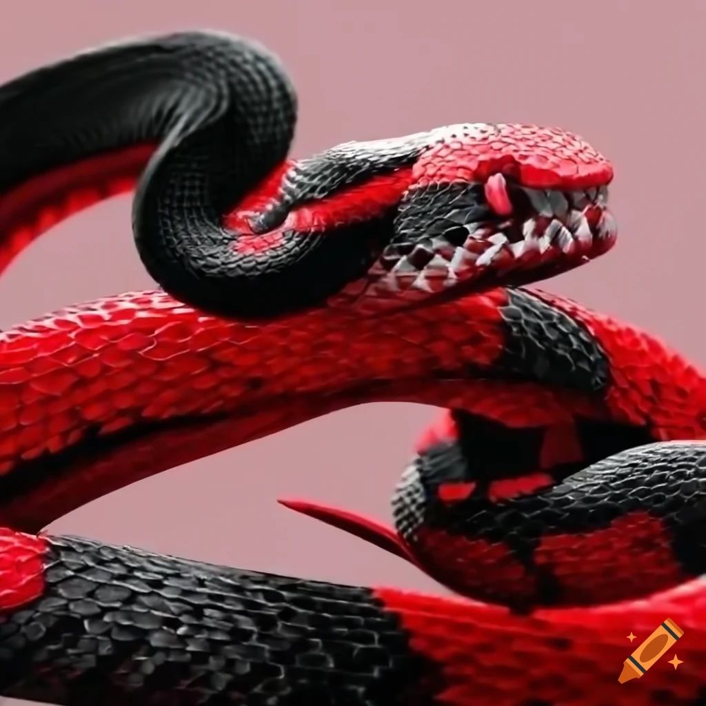 Red, black, and white viper in a 2d art style on Craiyon