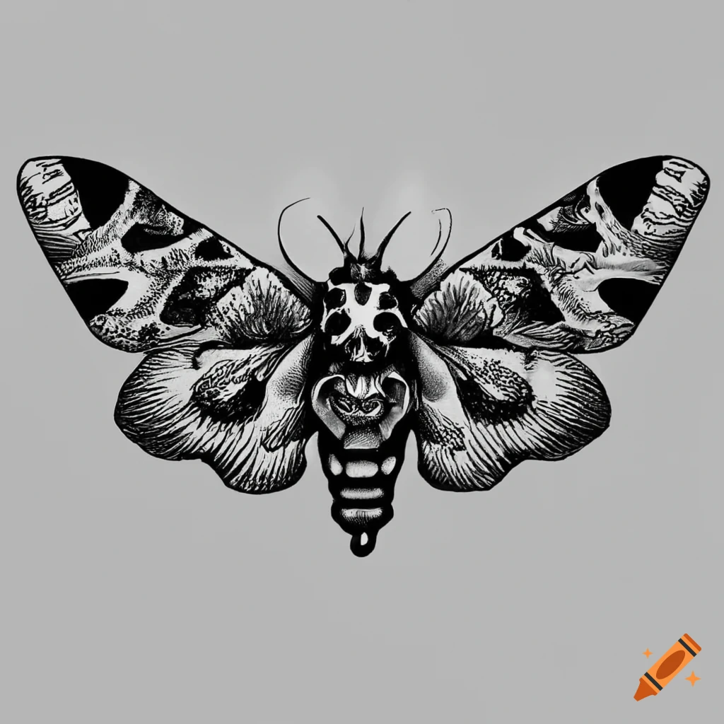 Black and white death head moth tattoo design on Craiyon