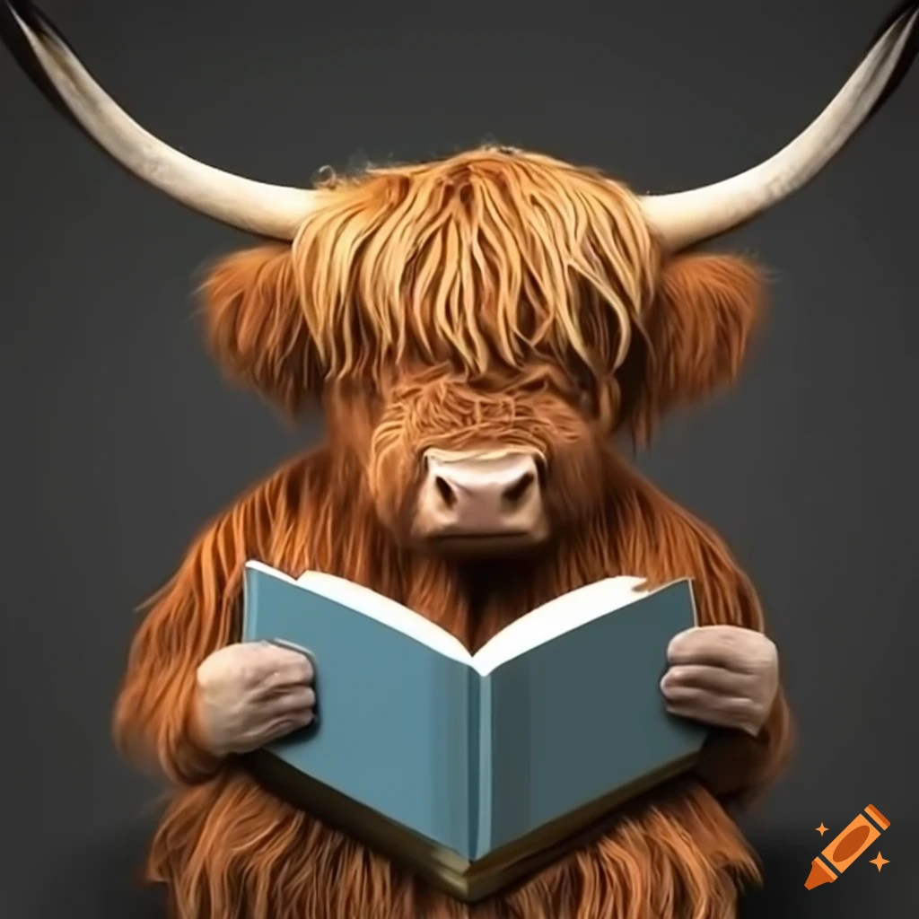 Highland cow reading a book on Craiyon