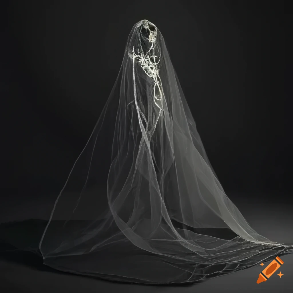 Translucent veil woven with shadow and silver threads forming intricate ...