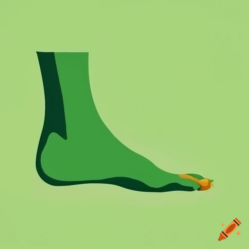 Minimalistic side view of a bare foot in green tones on Craiyon