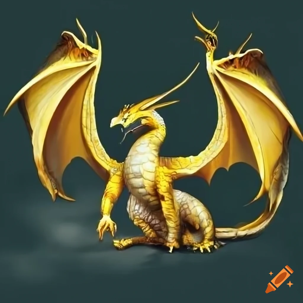 Yellow dragon with large wings on Craiyon