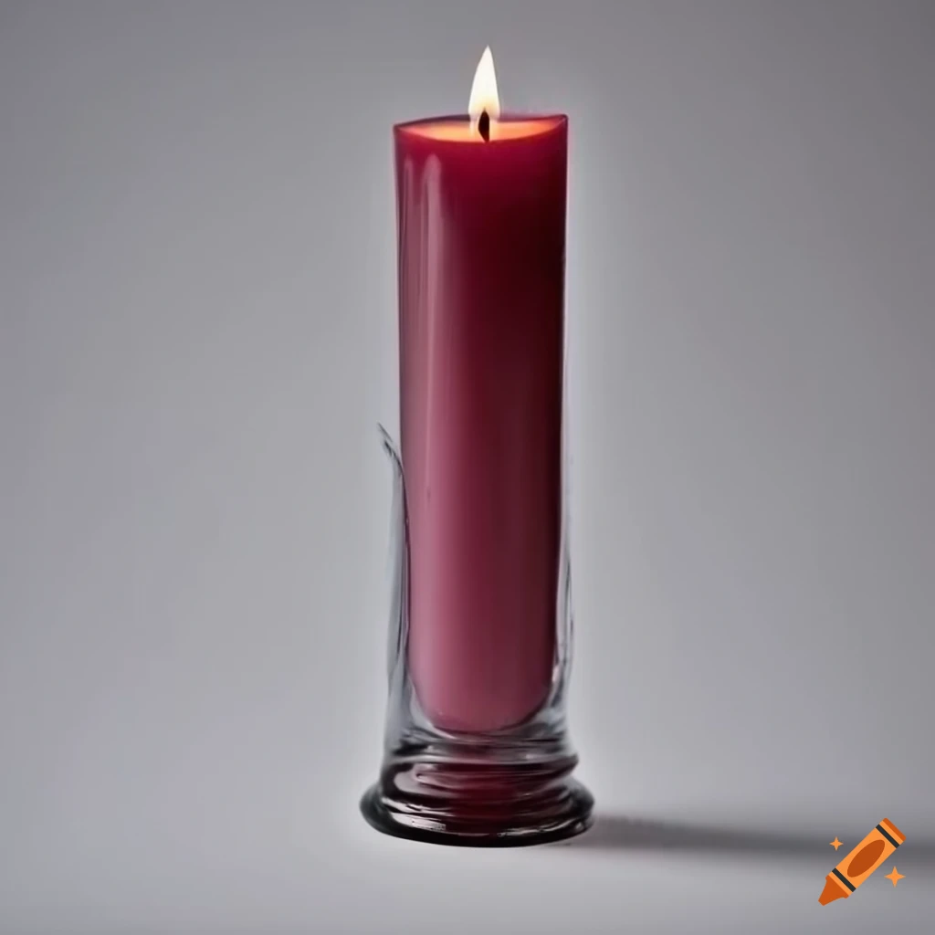 Burgundy candle in vintage glass holder on white background on Craiyon