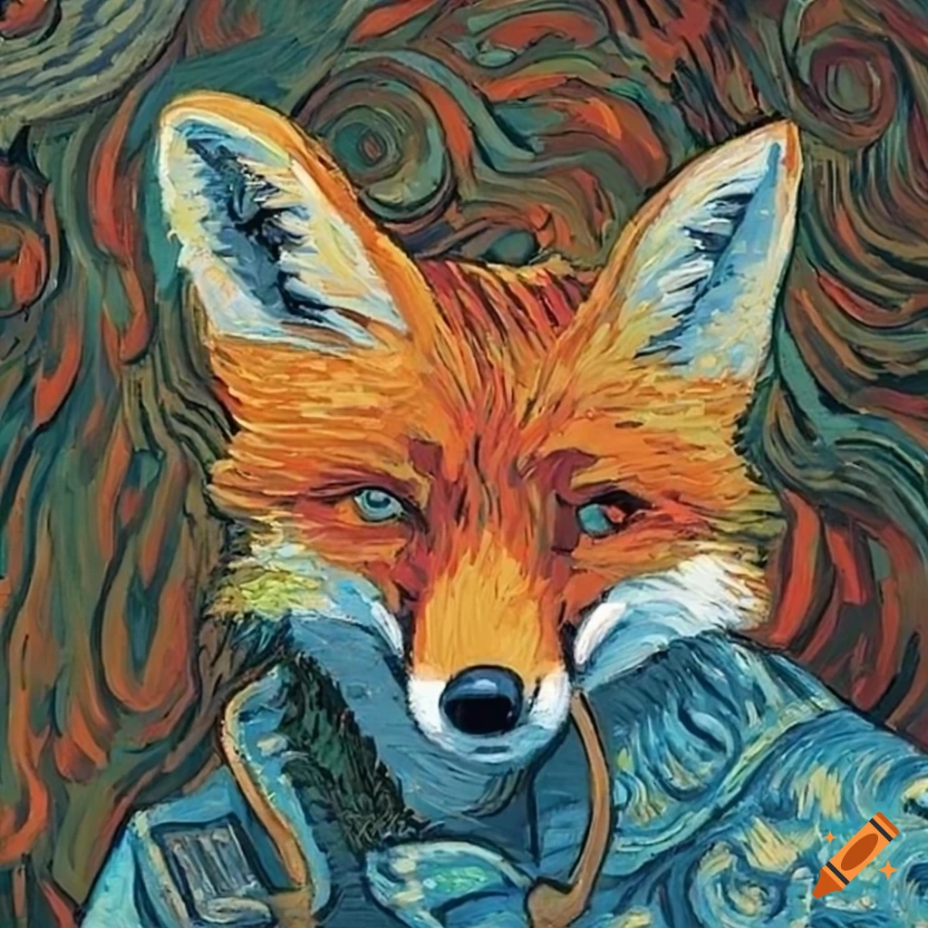 Fox in van gogh style painting on Craiyon