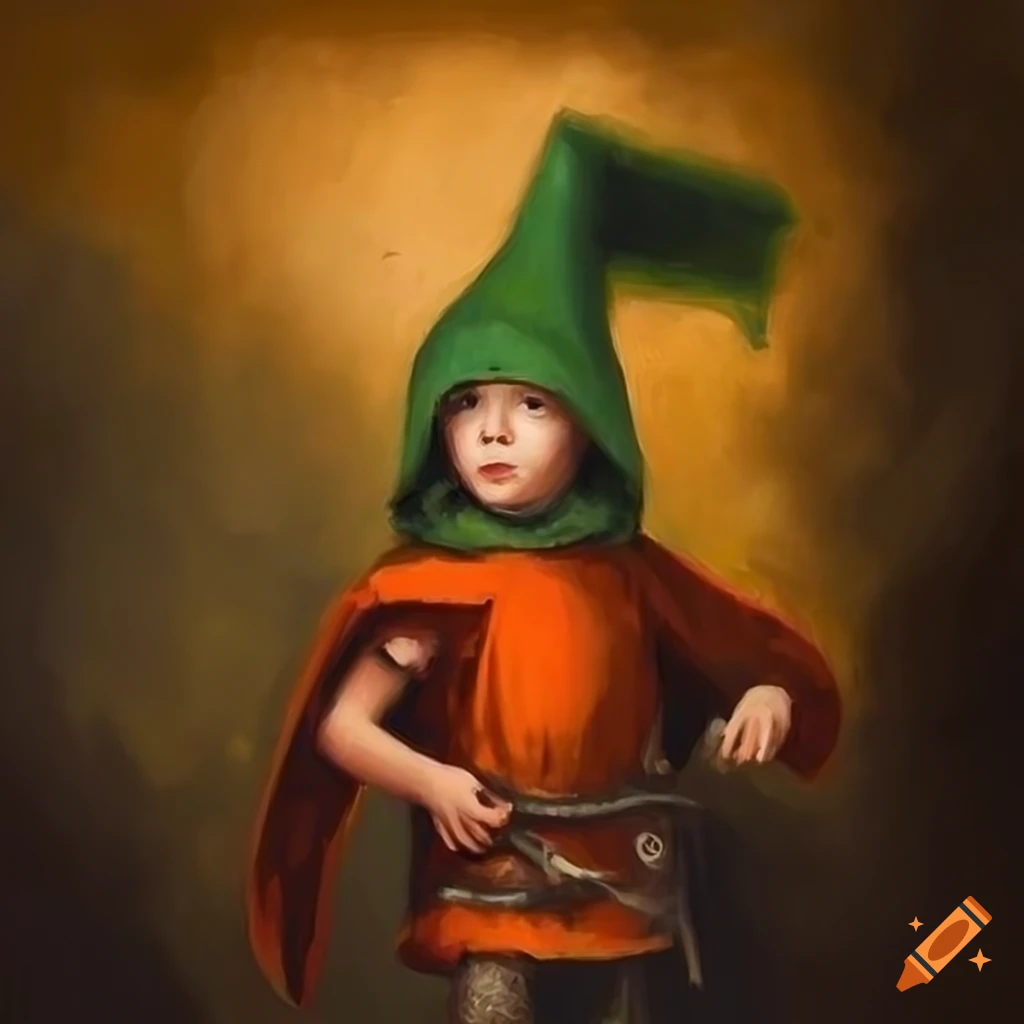 Rebel kid portrayed as a medieval hero in an oil painting on Craiyon