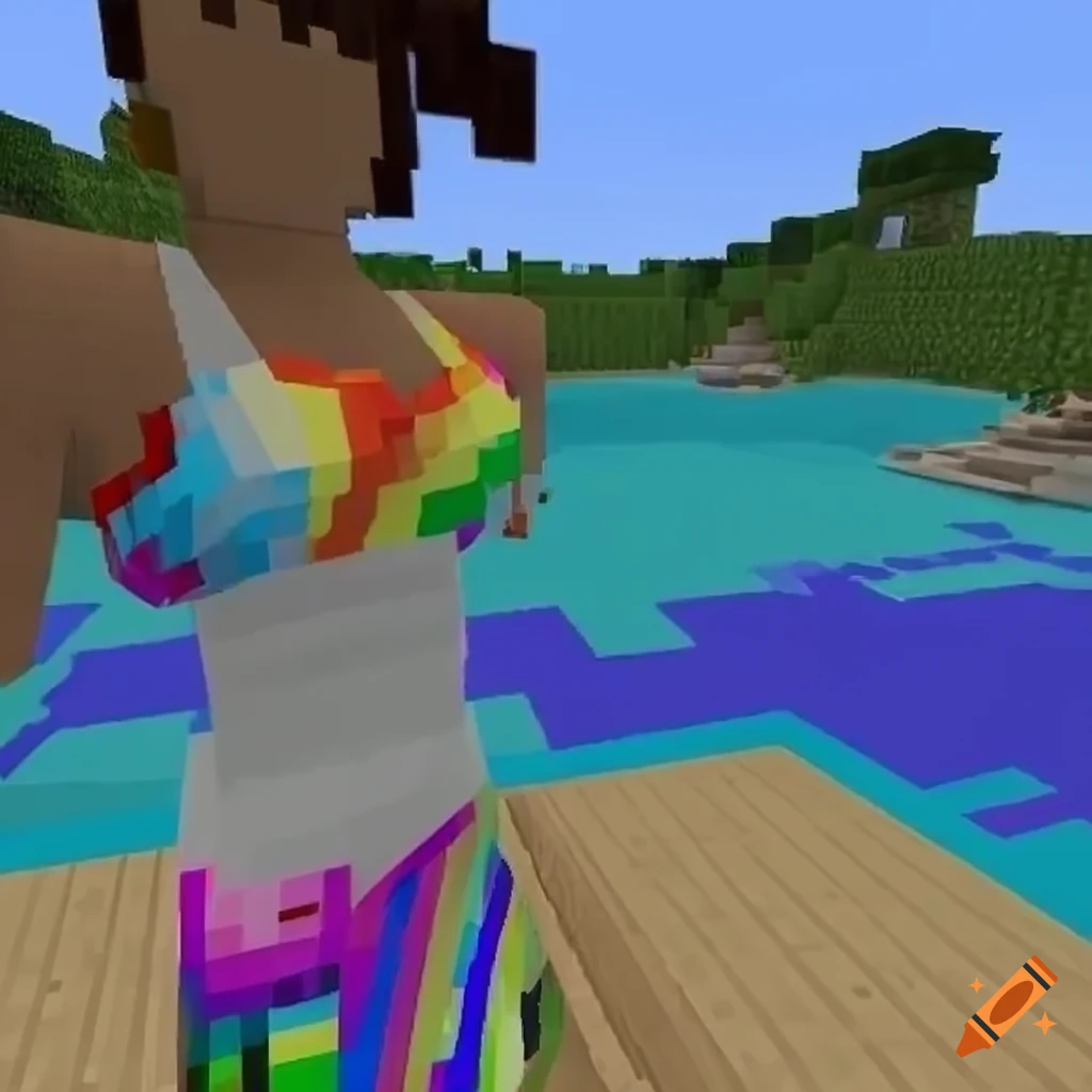 Rainbow diva in minecraft beach on Craiyon