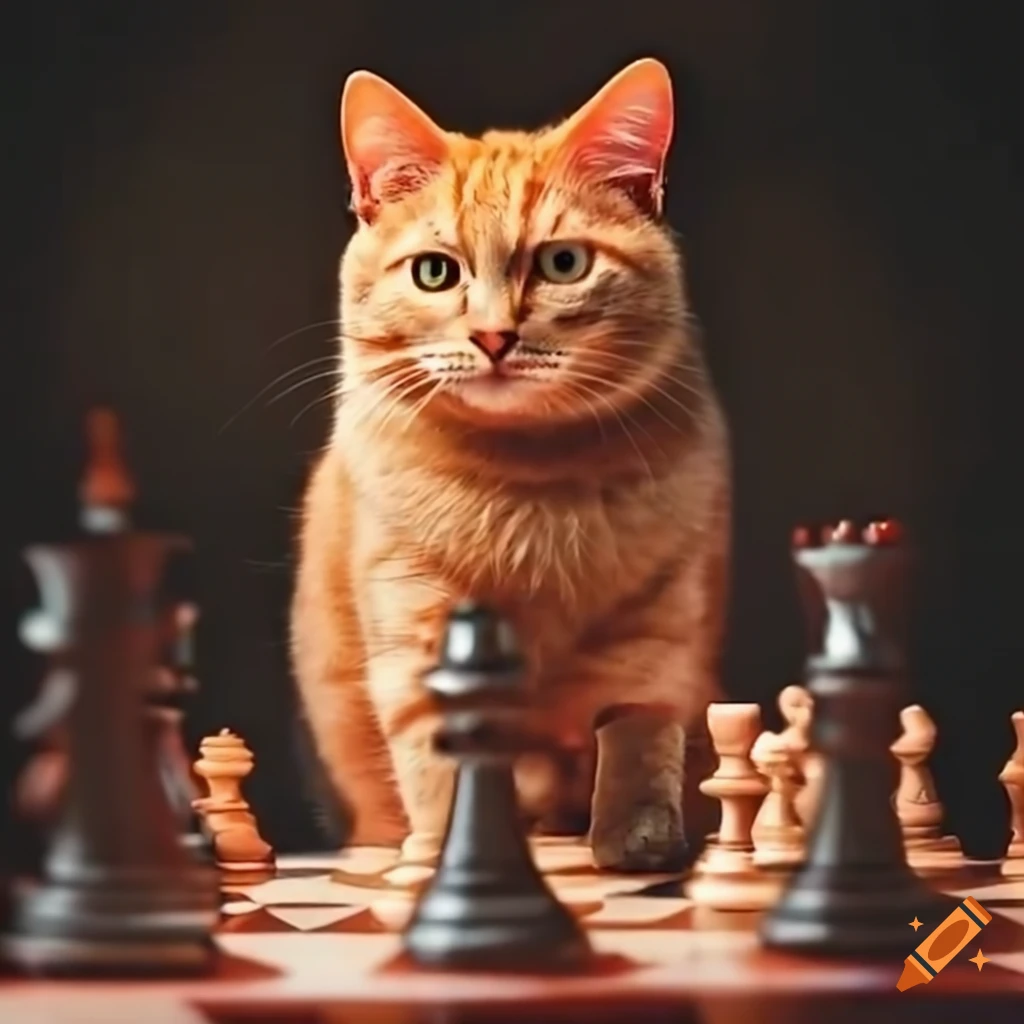 Orange cat playing chess on Craiyon