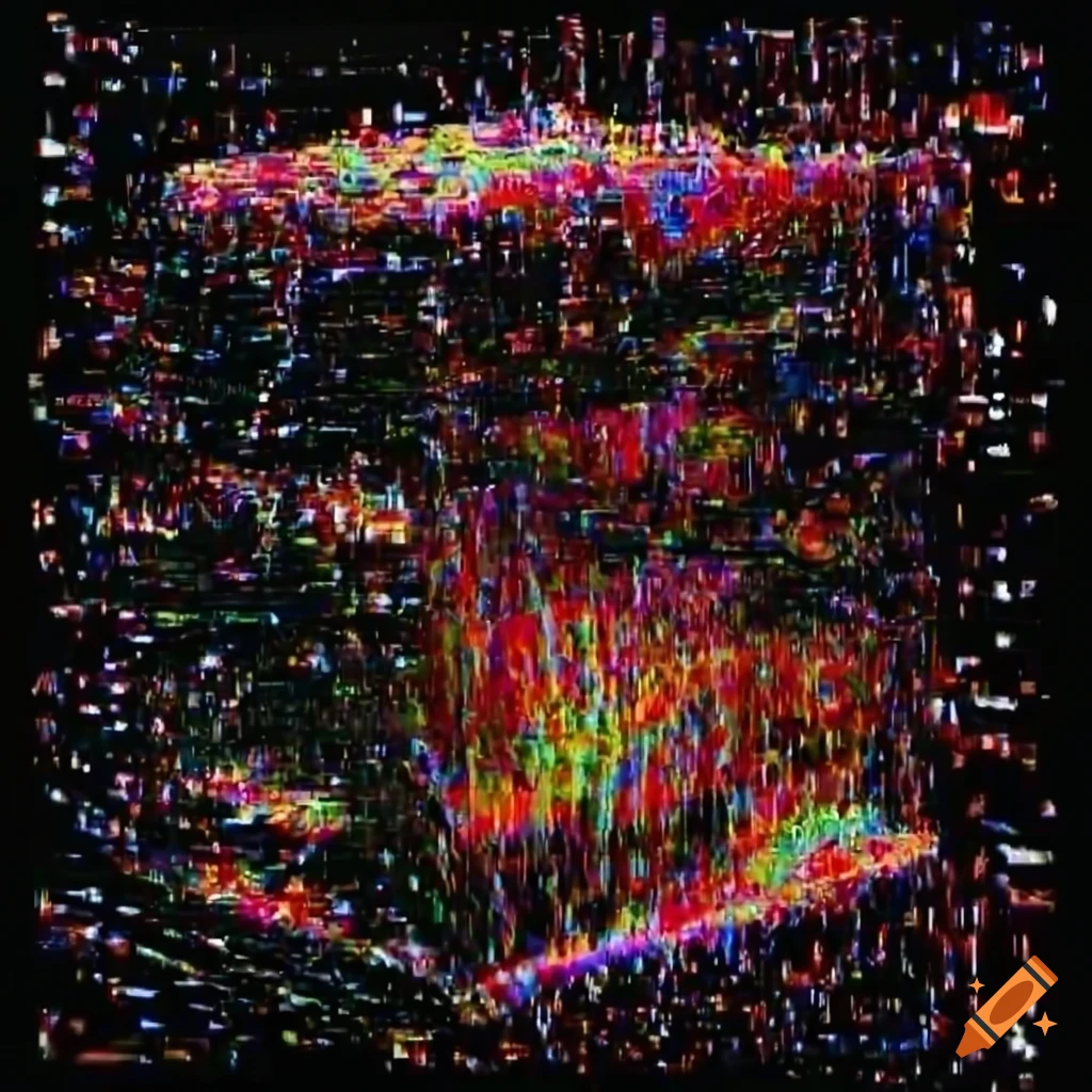 Glitched crt static forming superimposed images on Craiyon