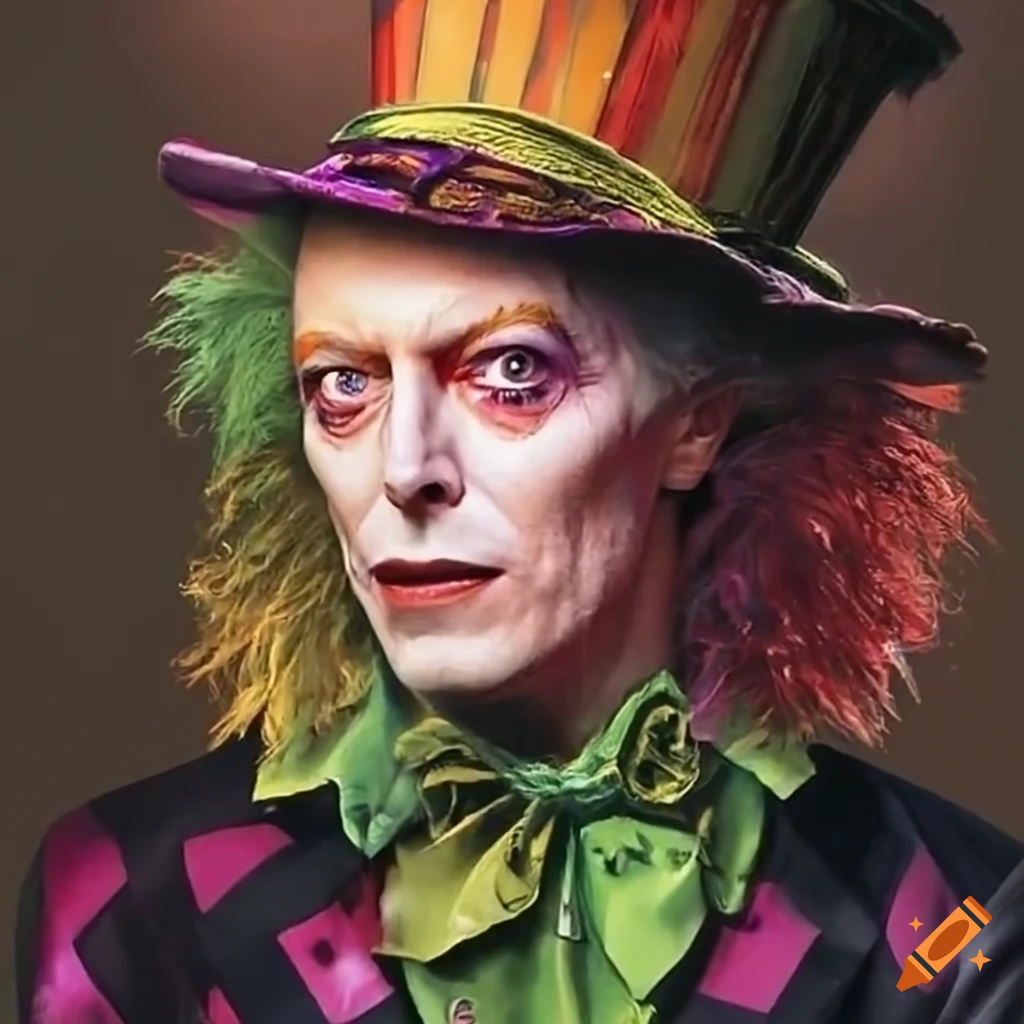 David bowie and robert smith having tea with the mad hatter on Craiyon