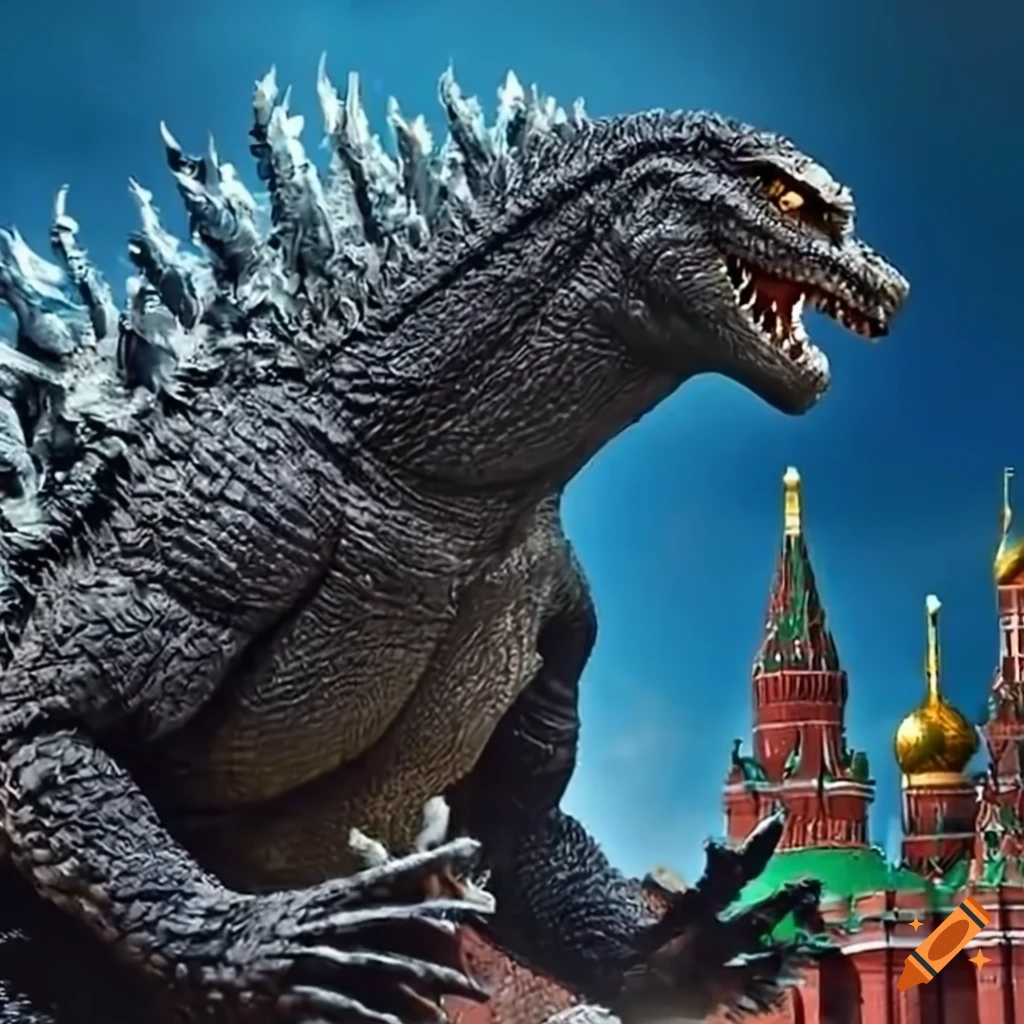 Detailed portrayal of godzilla destroying the kremlin on Craiyon