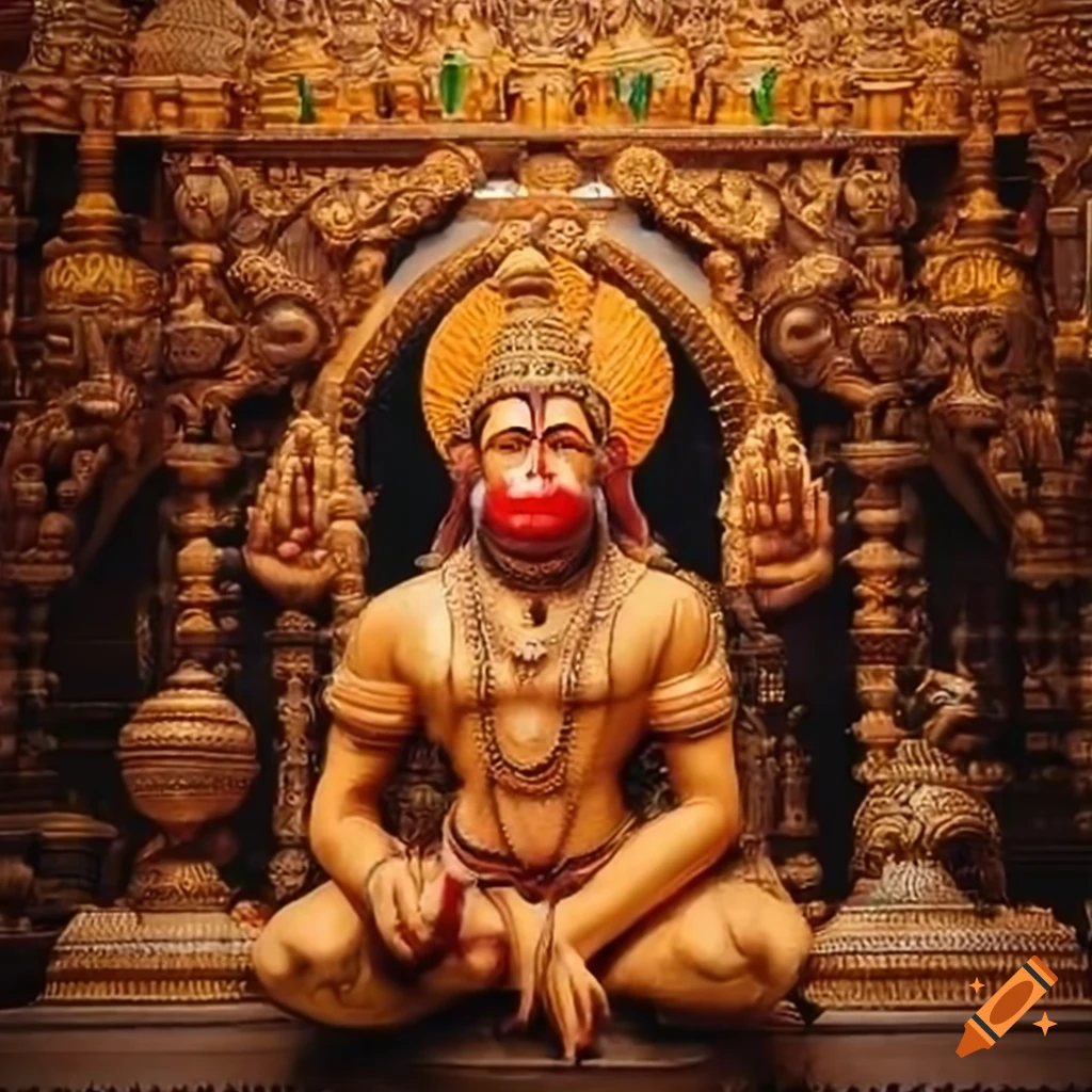 Hanuman statue inside a temple on Craiyon