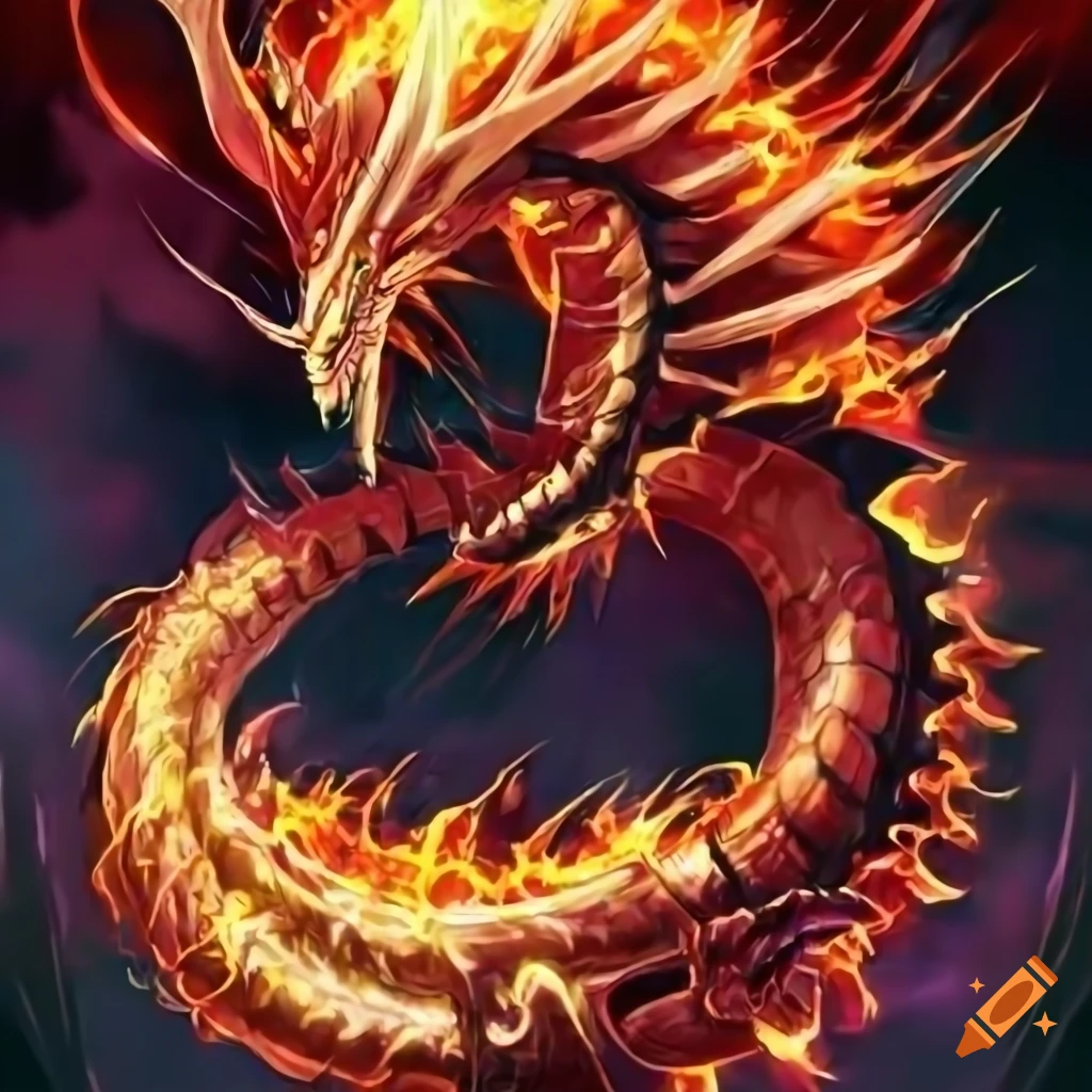 Yugioh style fire fantasy dragon ouroboros on Craiyon