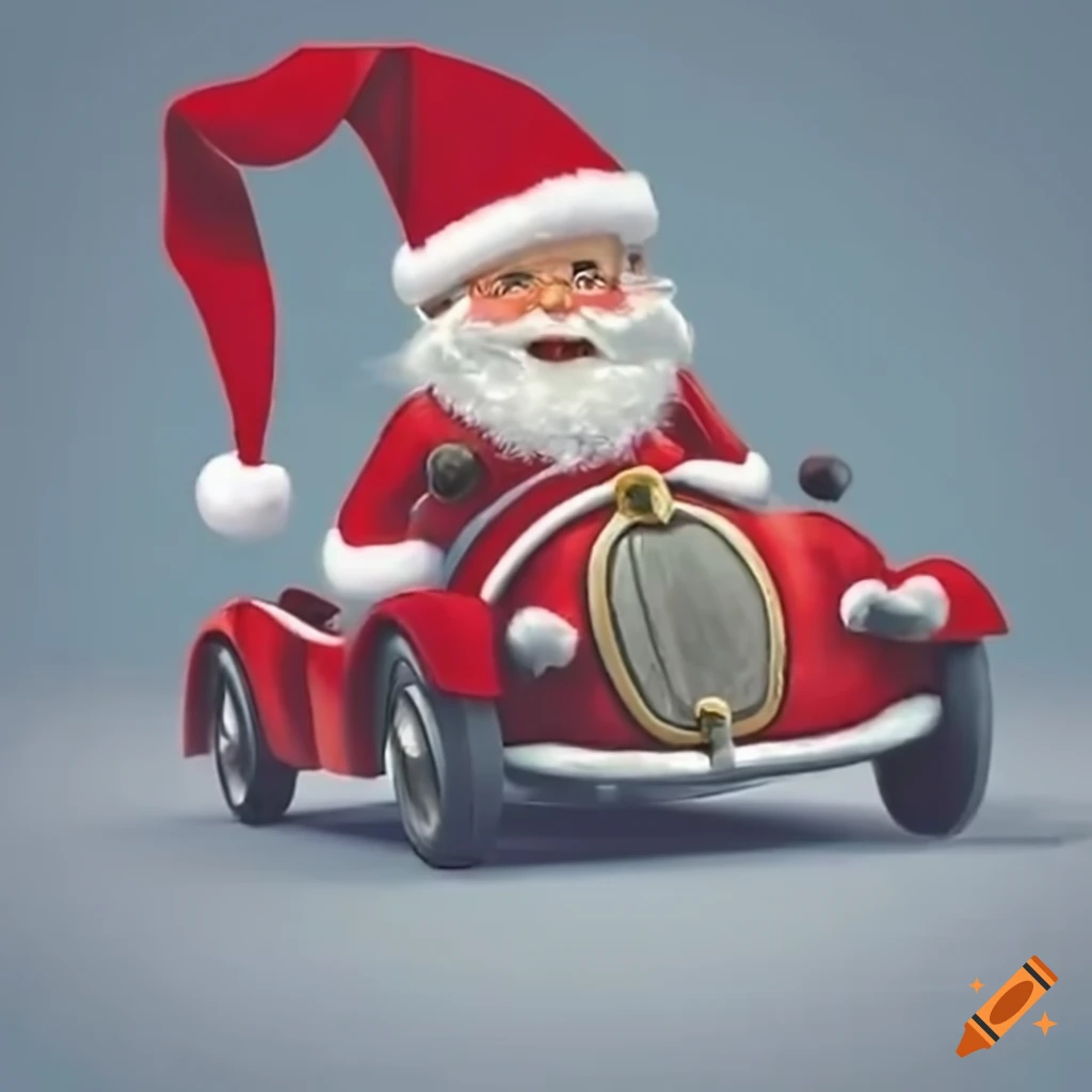 Happy santa claus in a race car on Craiyon