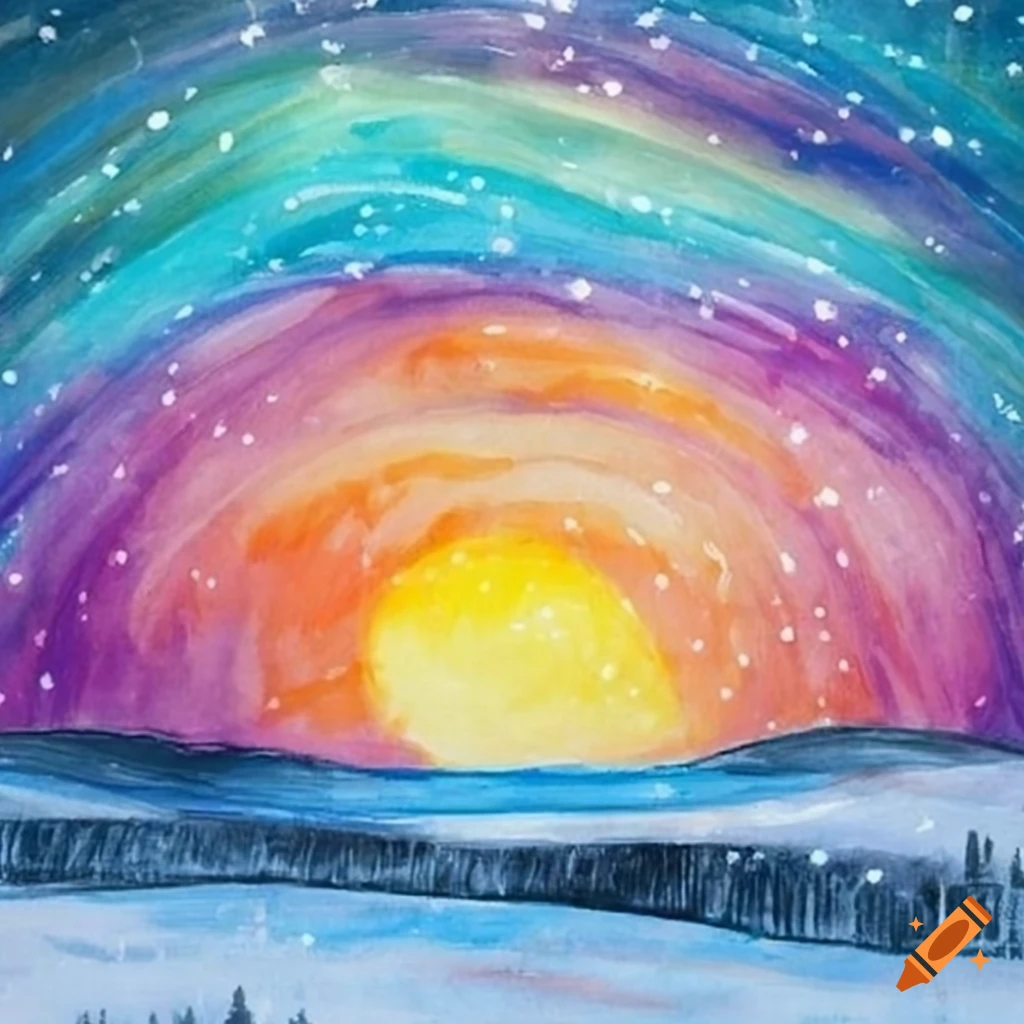 Child's drawing of a golden horizon with snow on Craiyon