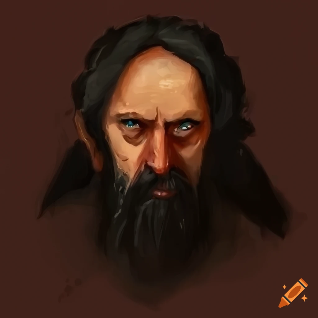 Profile of a dwarf with blue eyes, black hair, and a long beard in ...
