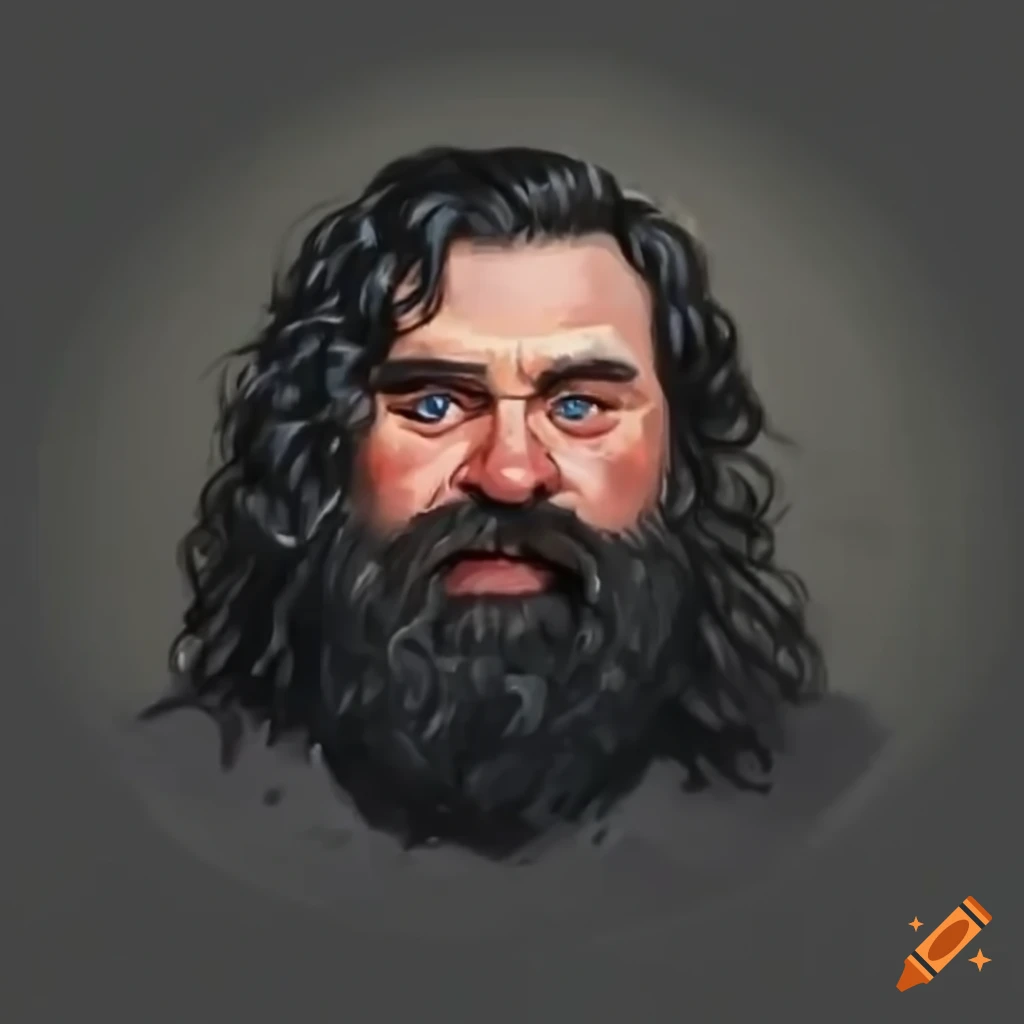 Profile of a dwarf with blue eyes, black hair, and long beard in cloth ...