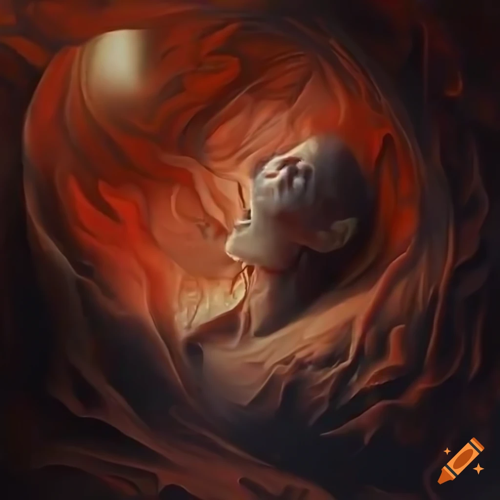 Surreal painting of a person in agony in a bright setting on Craiyon