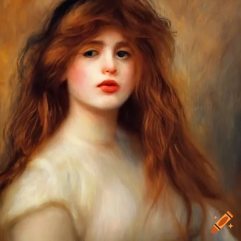 Woman with long fluffy hair in the style of renoir on Craiyon