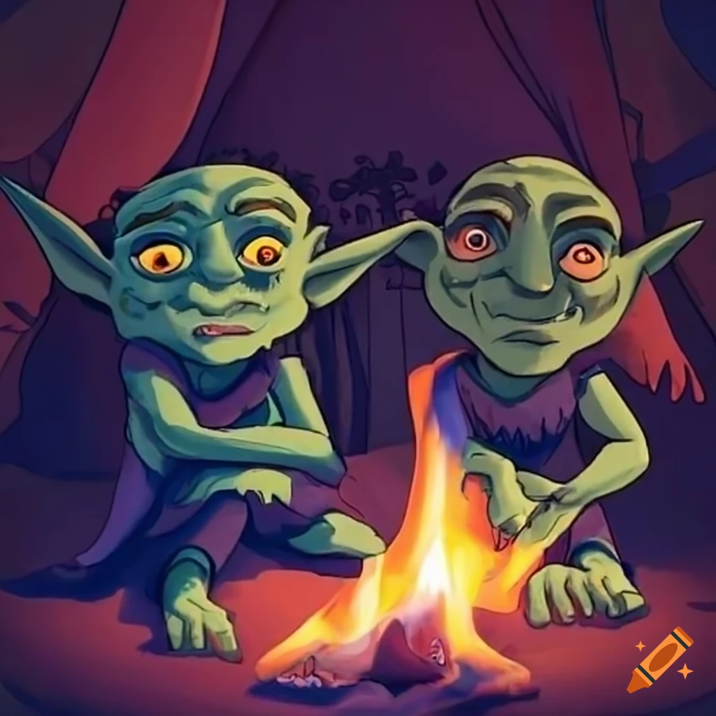 Two cute goblins near a campfire on Craiyon