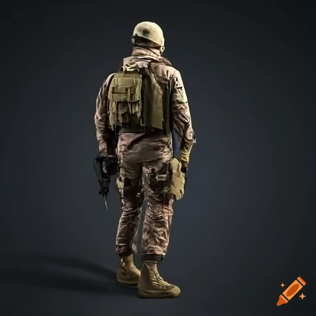 Armed soldier standing and facing left on Craiyon