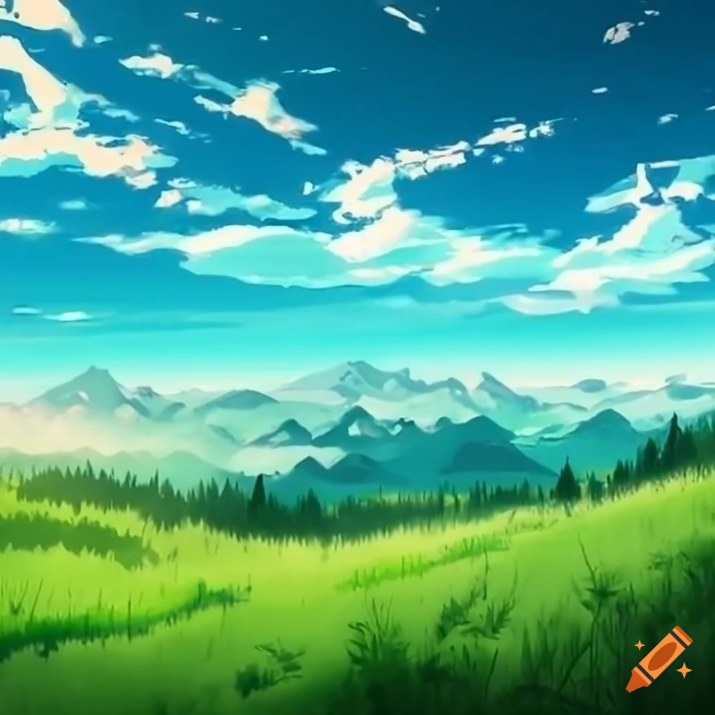 Beautiful high altitude landscape with green grass, mountains, and blue ...