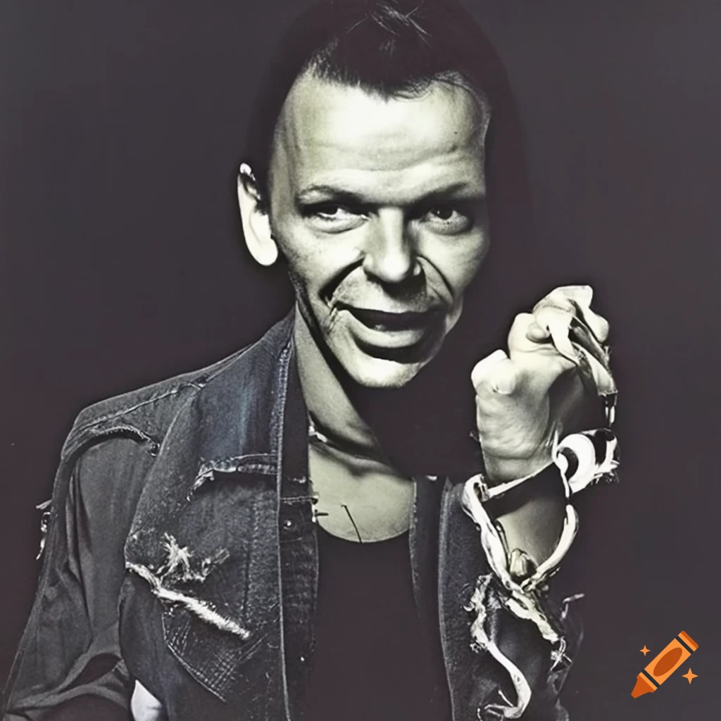 Frank sinatra depicted as an emo metalcore frontman in a polaroid photo ...