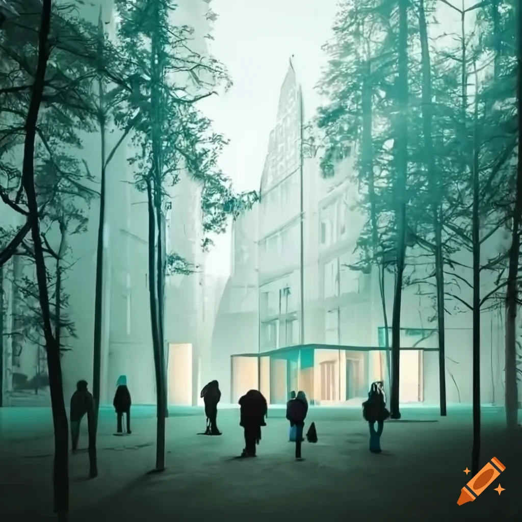 Modern secret scientific laboratory in the forest with residential ...