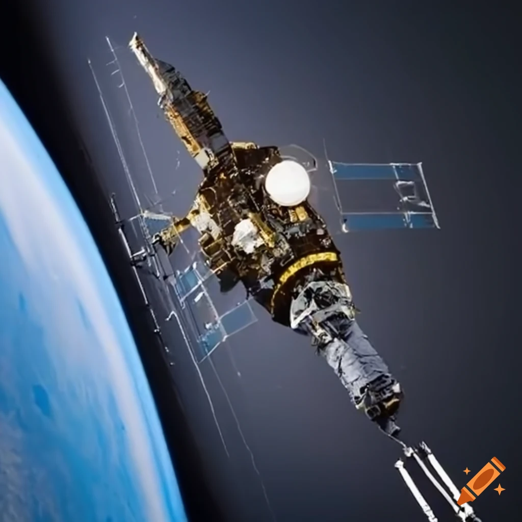 Damaged spacecraft in outer space on Craiyon