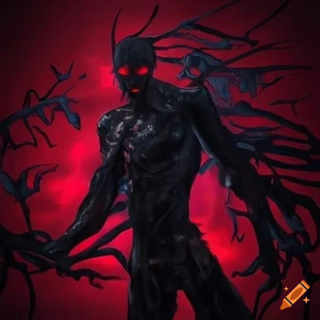 Mysterious black entity with bright red eyes on Craiyon