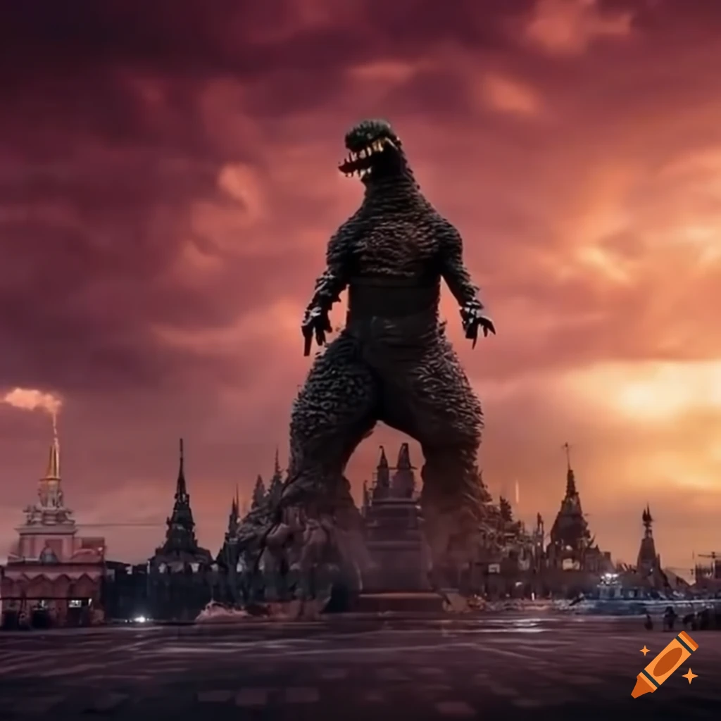 Iconic monster godzilla walking through red square in moscow on Craiyon