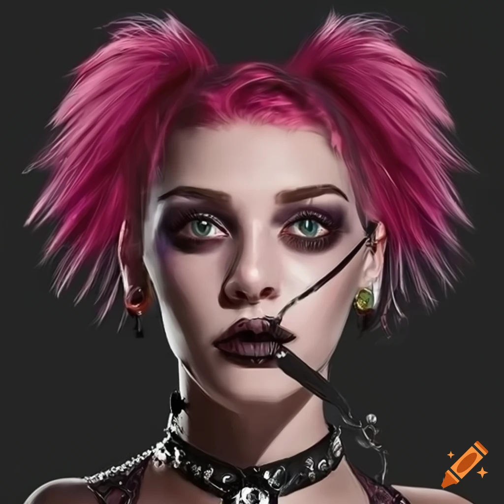 Edgy girl with a choker necklace in punk rock style on Craiyon