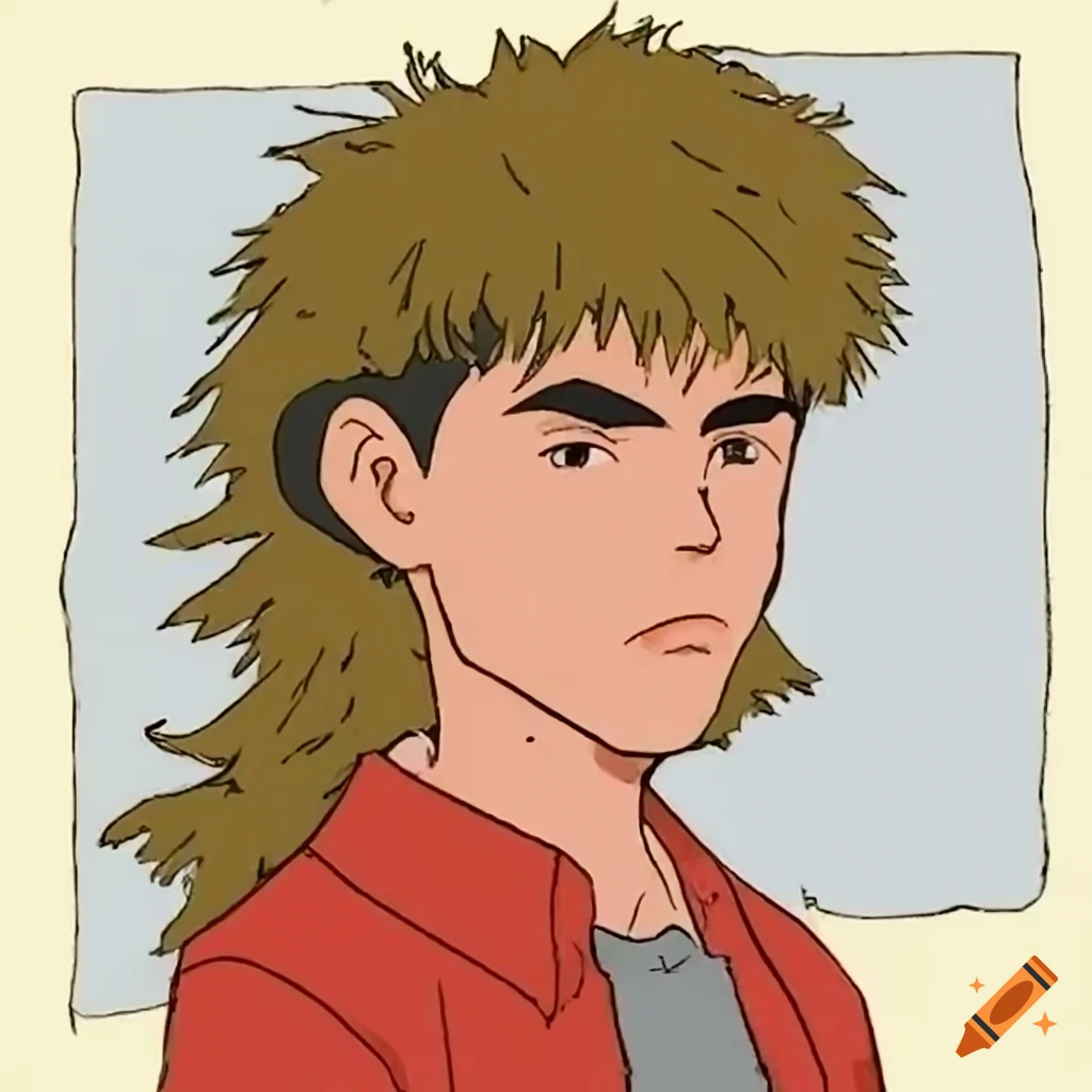 Ghibli style model sheet of an army mechanic with blonde shag mullet on ...