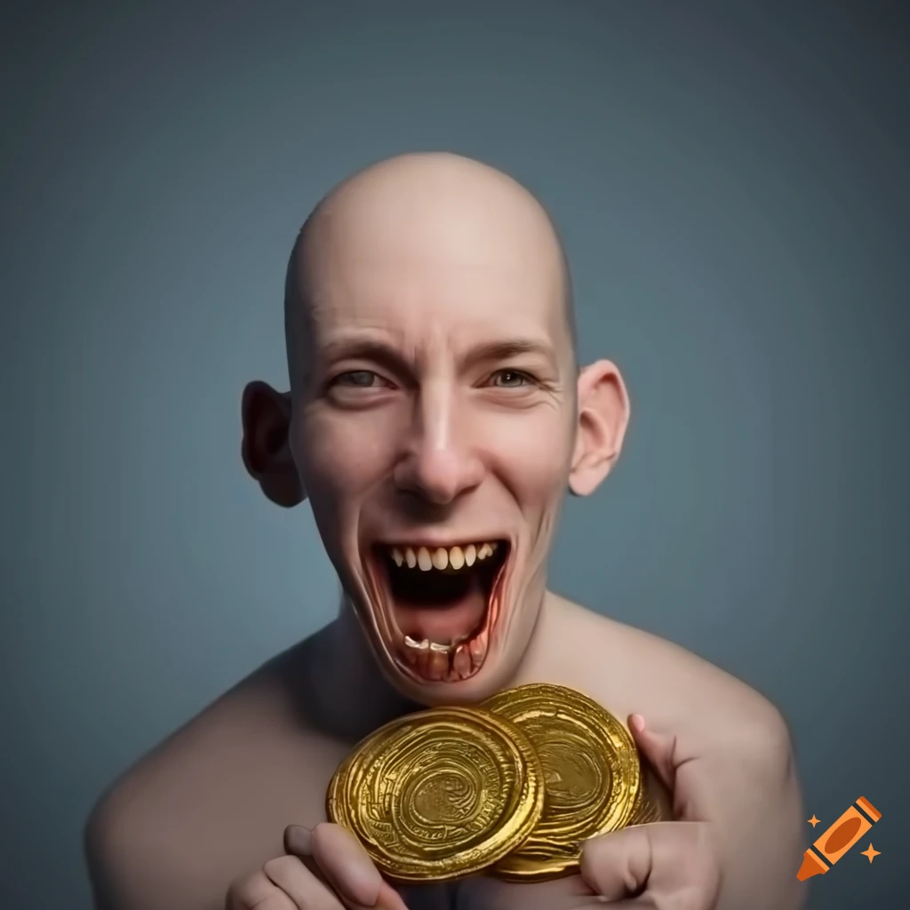 Happy young man surrounded by playing cards and gold coins on Craiyon
