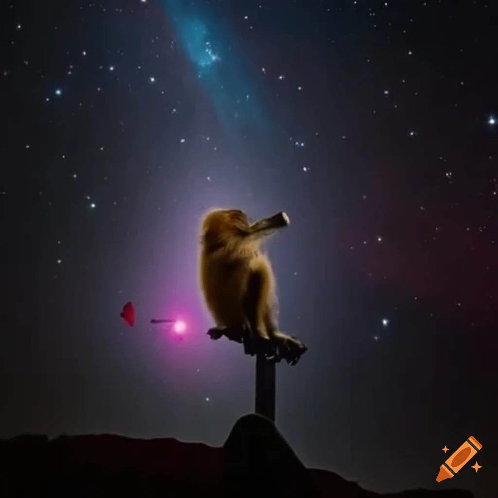 Fun-loving monkey with a telescope exploring the cosmos on Craiyon