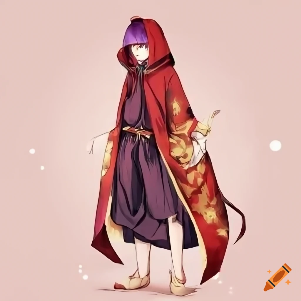 Anime boy with light-brown skin wearing a cream hooded robe with gold ...