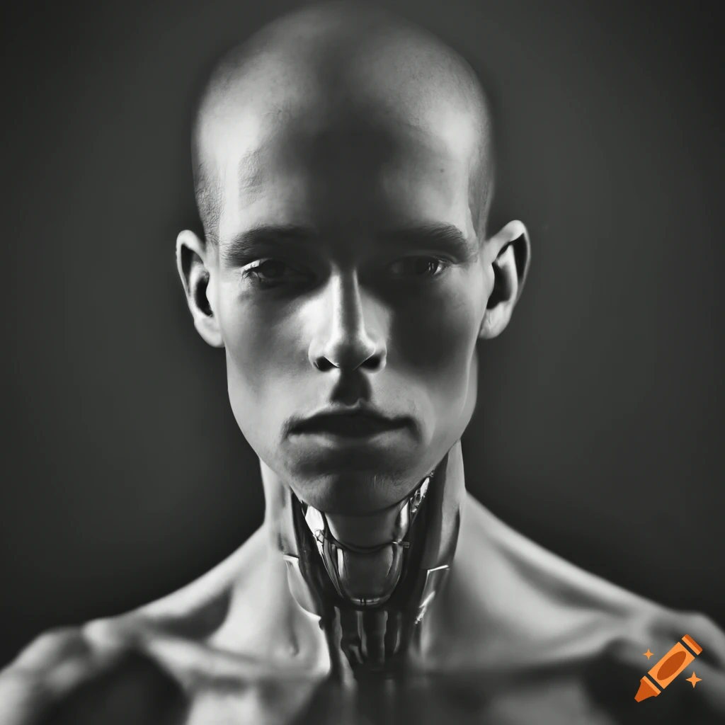 Highly detailed skinny male cyborg in film noir style on Craiyon