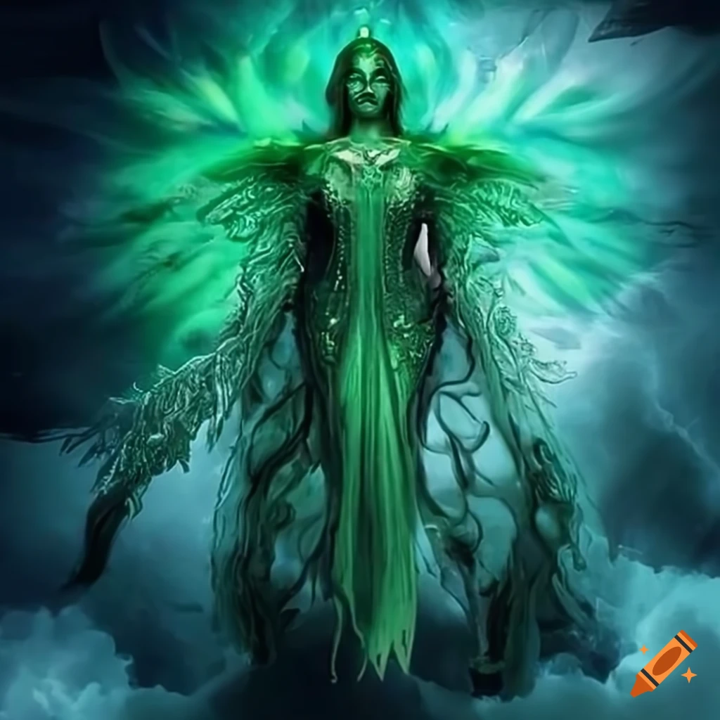 Chaos god of green consciousness depicted as angelic on Craiyon