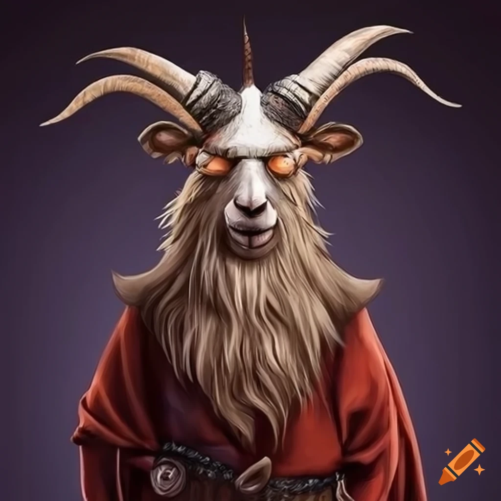 Illustrated billy goat dressed as a viking on Craiyon