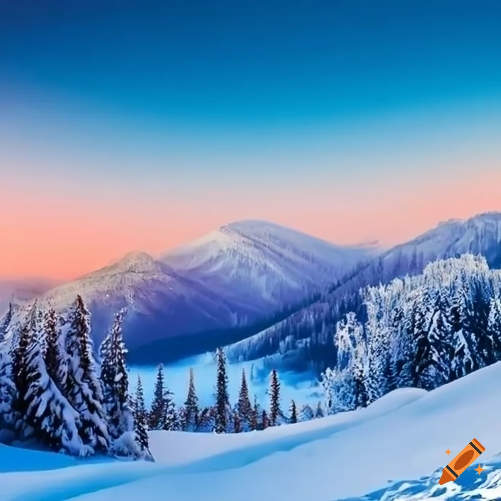 Colorful winter landscape in the mountains on Craiyon