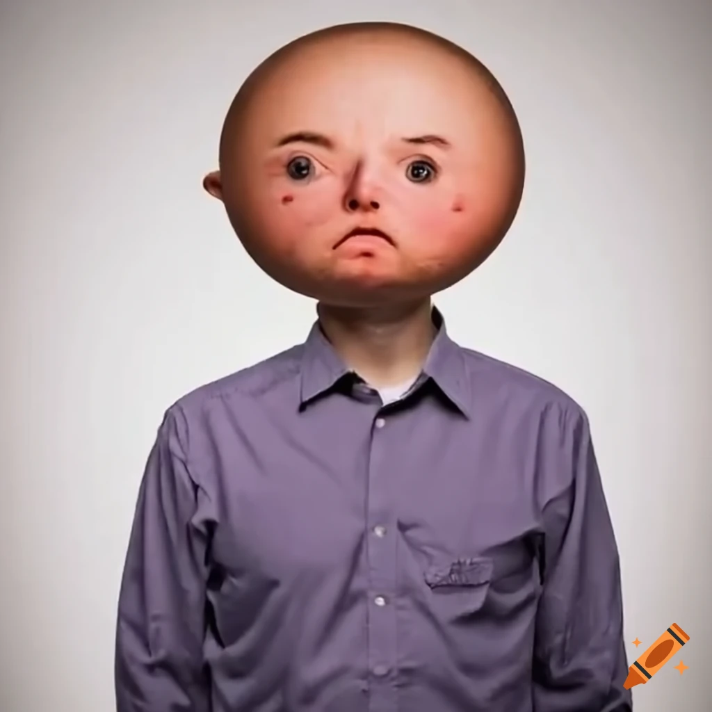 Humorous illustration of a man with a small face on a large head on Craiyon