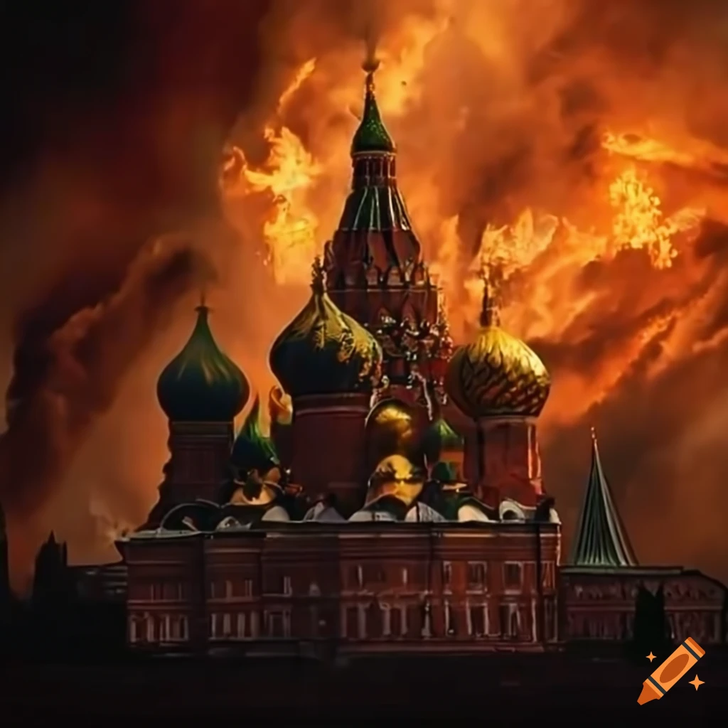 Detailed portrayal of the kremlin on fire on Craiyon