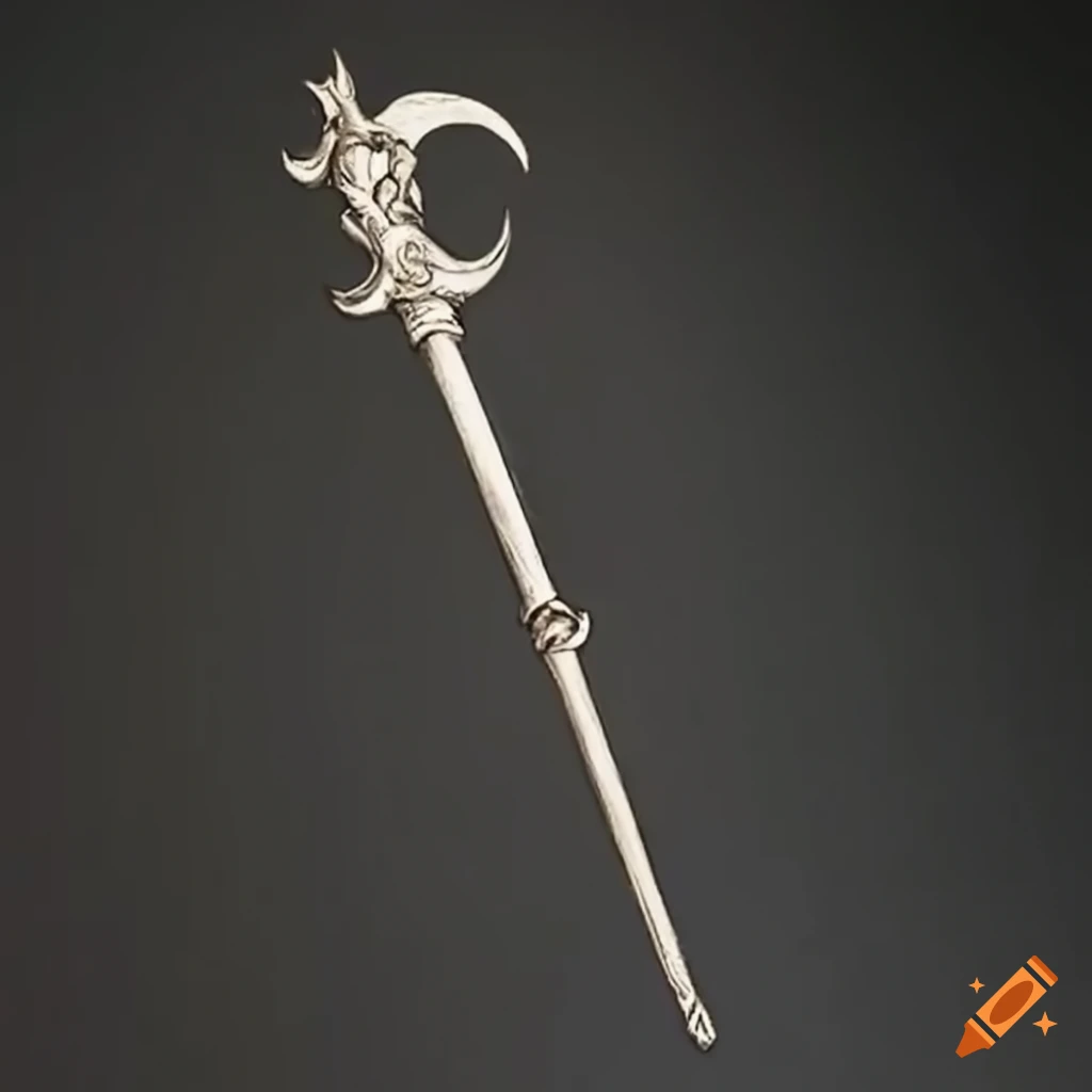 Silver staff with crescent moon shape on Craiyon