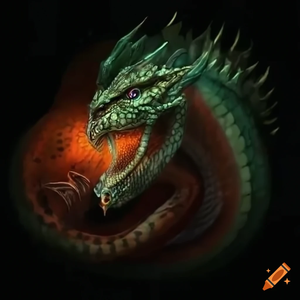 Leviathan with snake-like appearance, green and blue scales, and golden ...